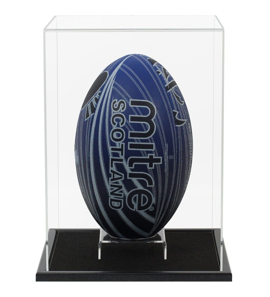 Acrylic Vertical Rugby Ball Display Case including a Wooden Base ...
