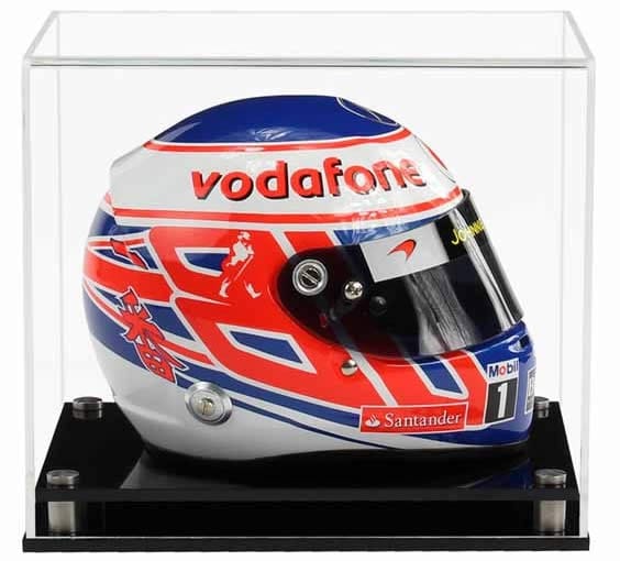 Half Scale F1 Helmet Display Case with a Modern Base
